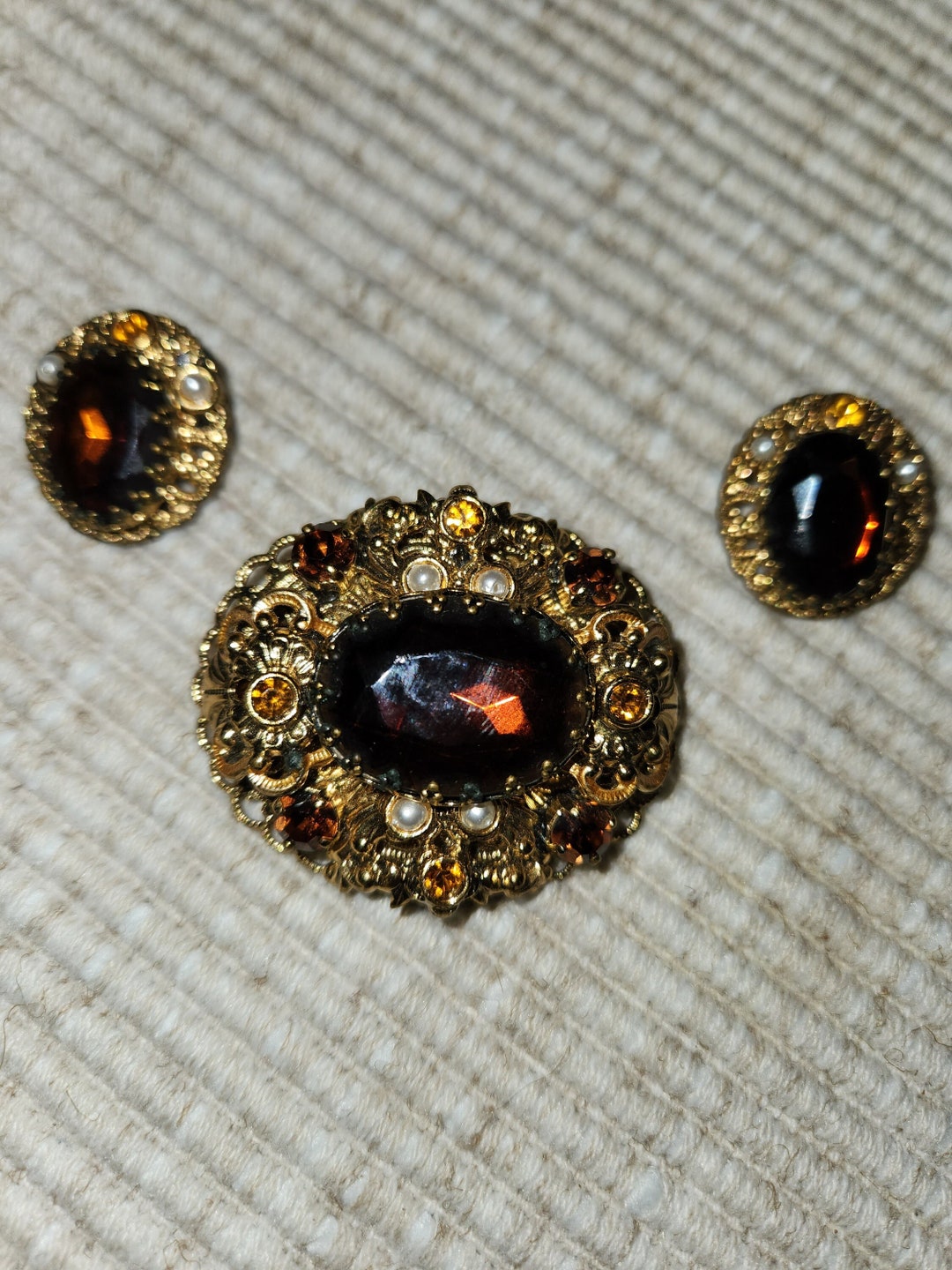 Vintage West Germany Brooch & Earrings Set - Etsy