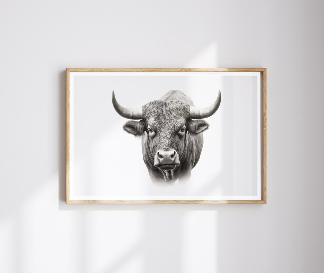 Vintage Bull Print, Bull Wall Art, Bull Artwork, Bull Poster, Rustic ...