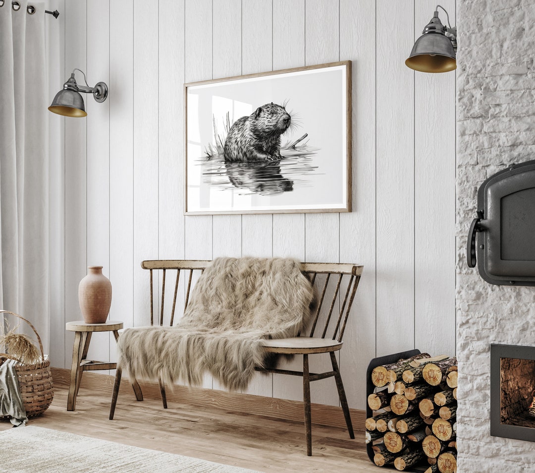 Vintage Beaver Wall Art, Beaver Print, Beaver Wall Art, Black and White ...