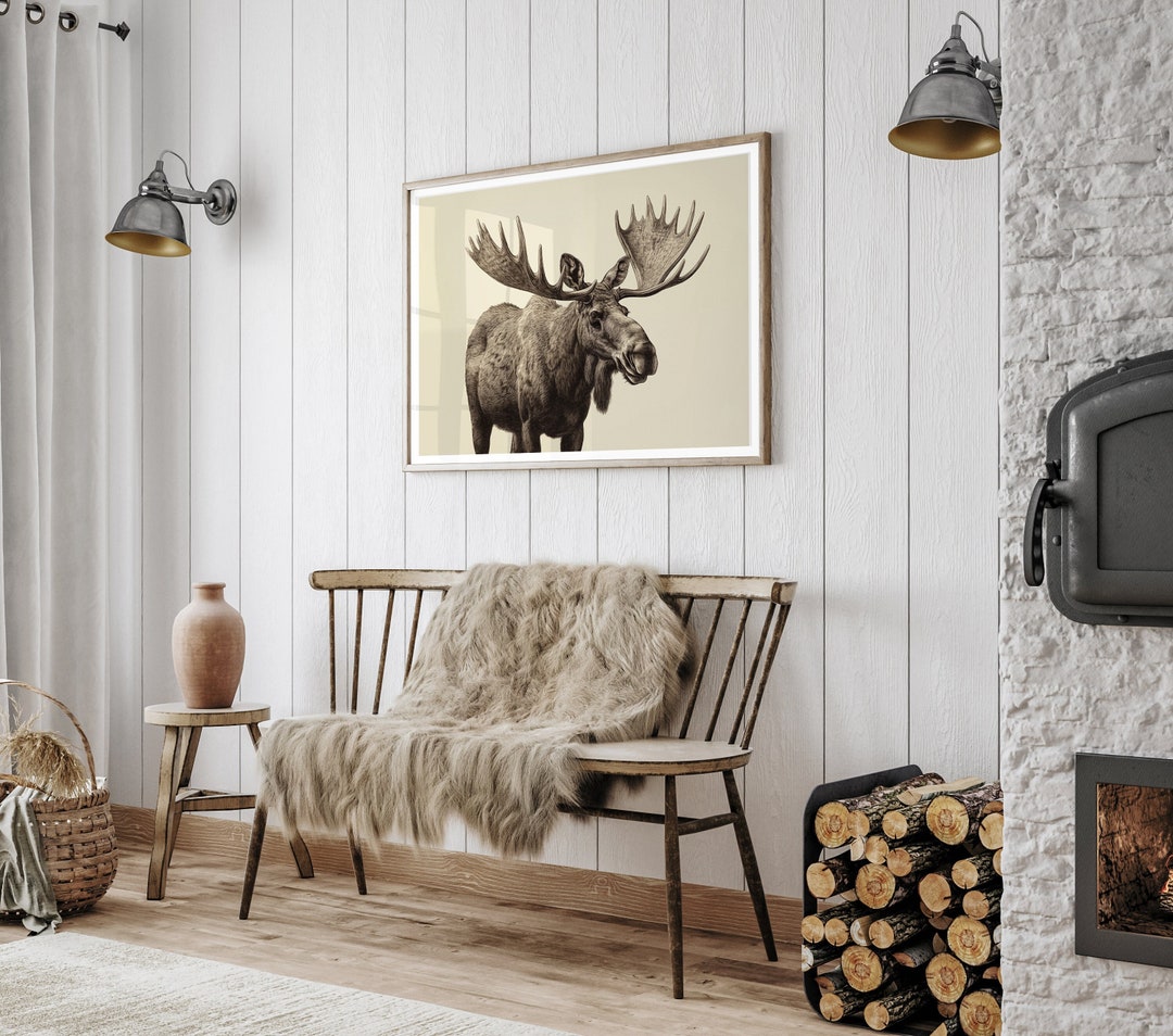 Moose Painting, Moose Print, Moose Poster, Vintage Animal Print, Moose ...