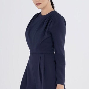 Chic Dark Blue Jumpsuit for Special Occasions Elegant, Pleated-wide Leg ...