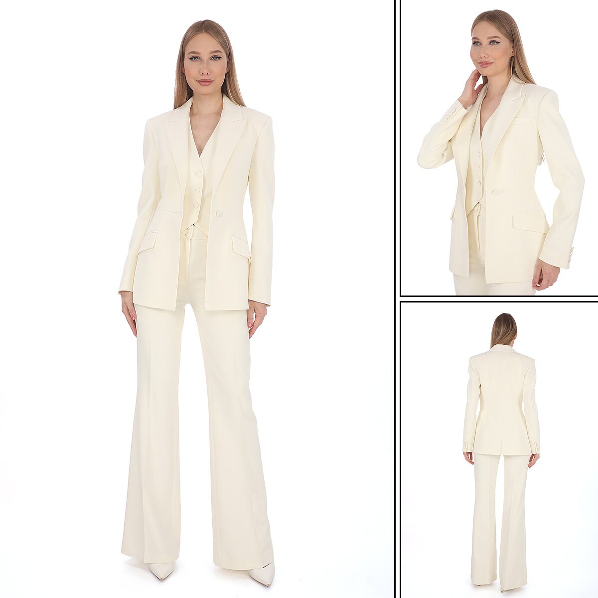 Women's 3-piece Ivory Jacket, Vest, and Pants Suit | Formal Office ...