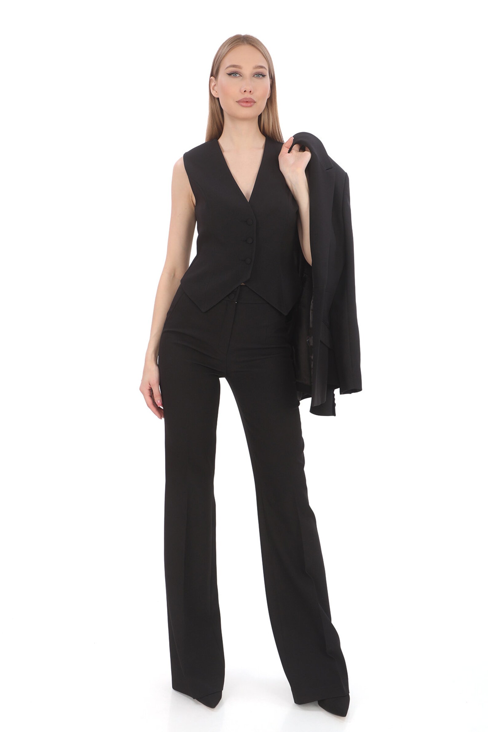 Women's Black Short Slim Fit Vest Sleeveless Tailored Waistcoat - Etsy