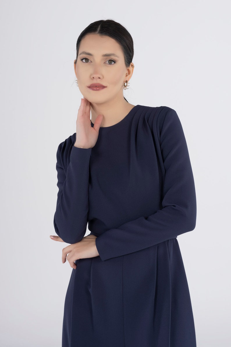 Chic Dark Blue Jumpsuit for Special Occasions - Elegant, Pleated-wide ...