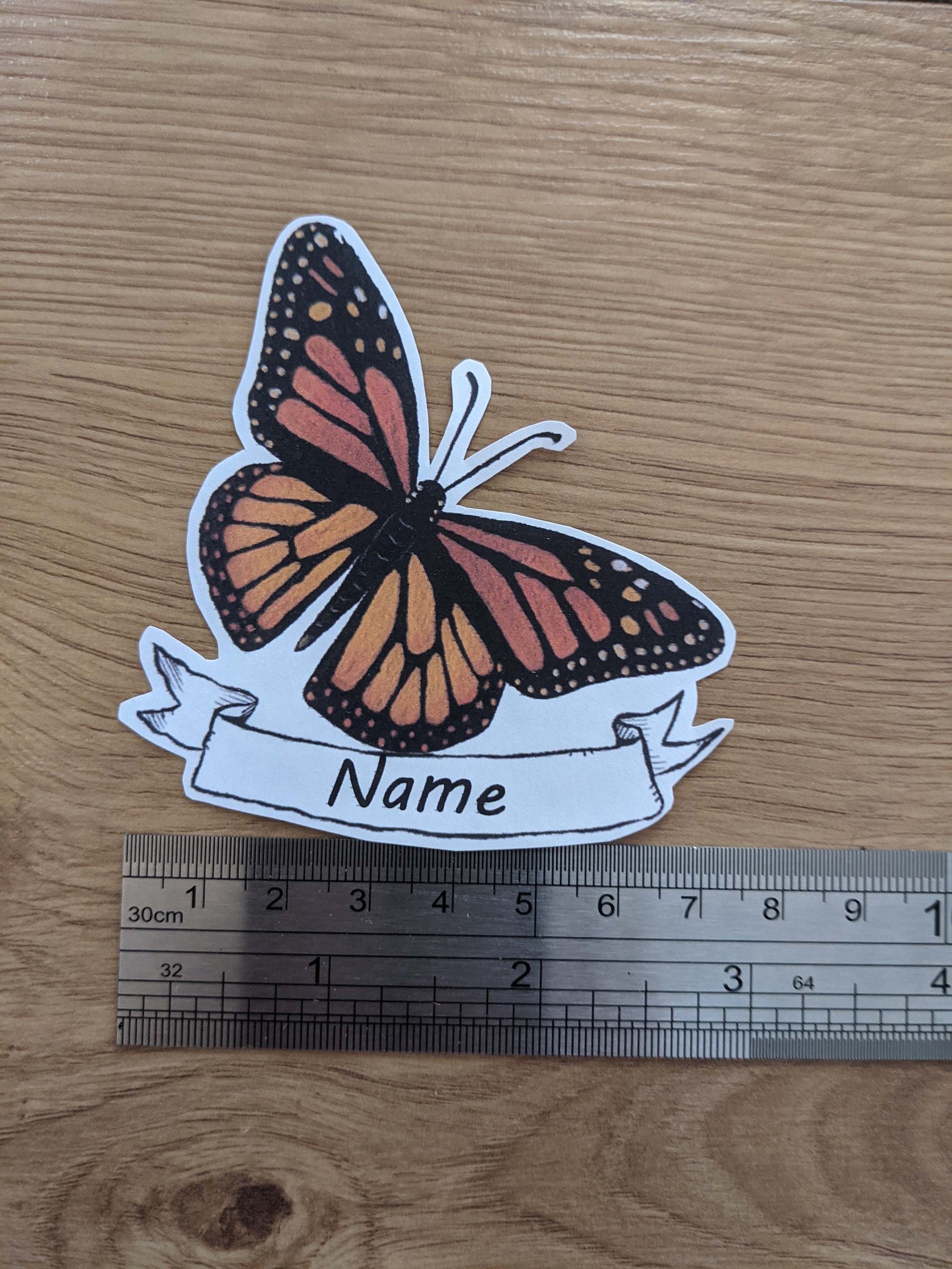 Monarch Butterfly Name Tag Vinyl Sticker, Custom Sticker, Hand Painted ...