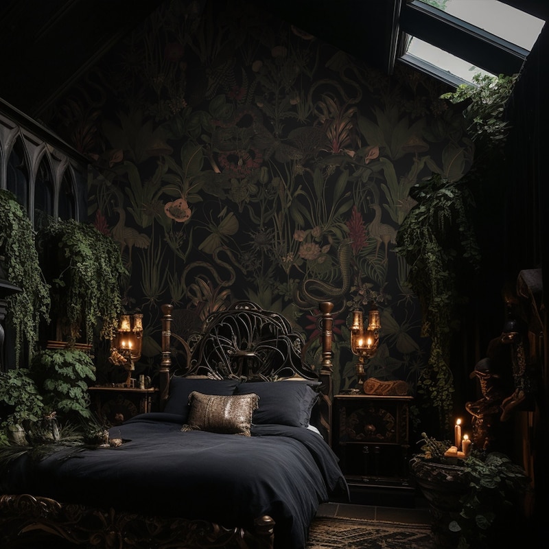 Dark Botanical Wallpaper - Etsy
