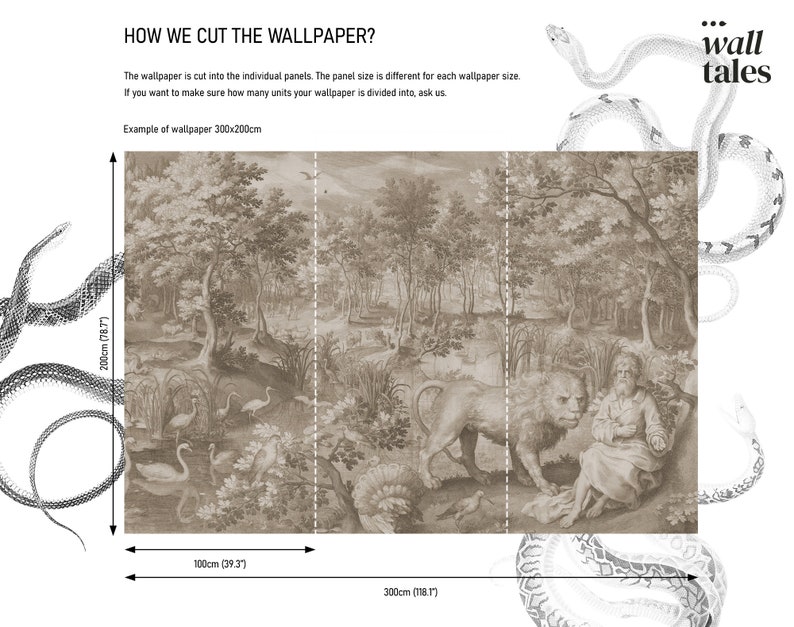 Vintage Landscape Wallpaper, Wall Mural, Abstract Animal Home Decor ...