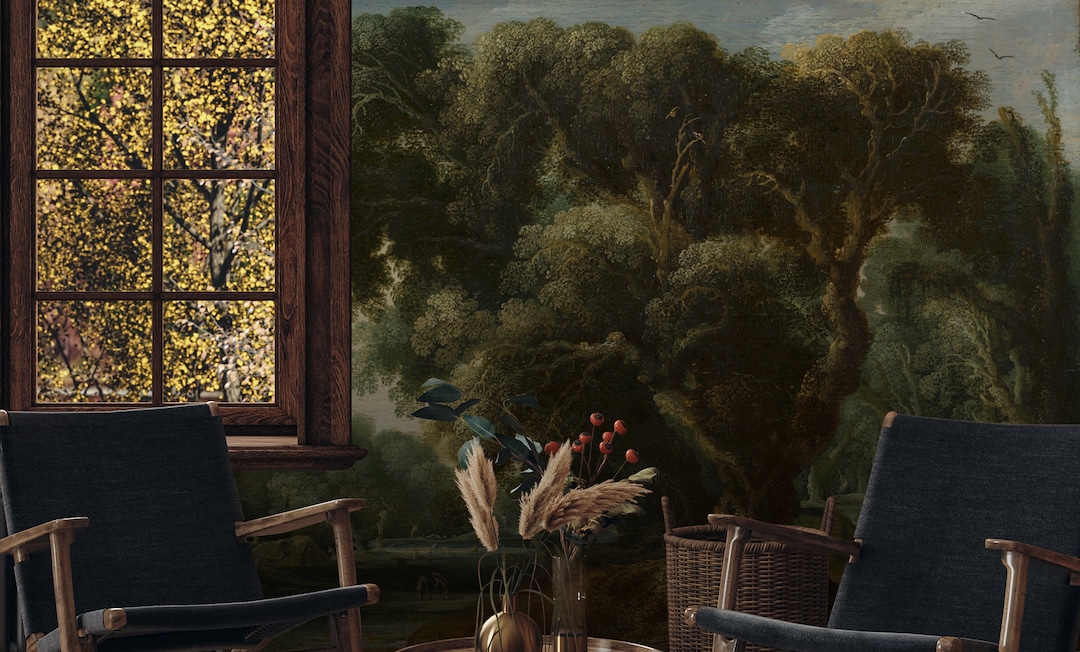 Vintage Tree Wallpaper, Scenic Landscape Wall Mural, Home Decor, Peel ...