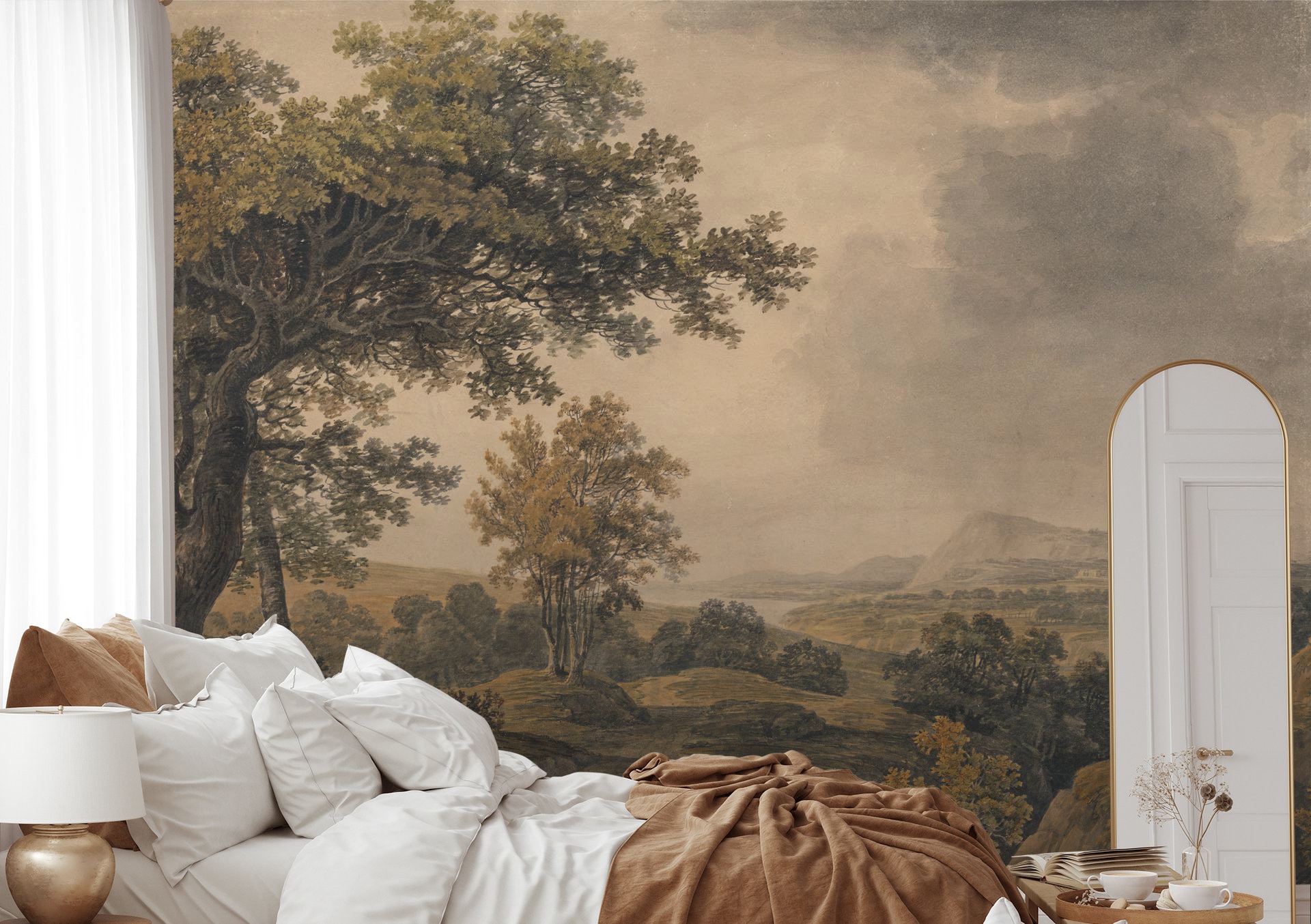 Vintage Tree Landscape Wallpaper, Mountain Wall Mural, Home Decor, Peel ...