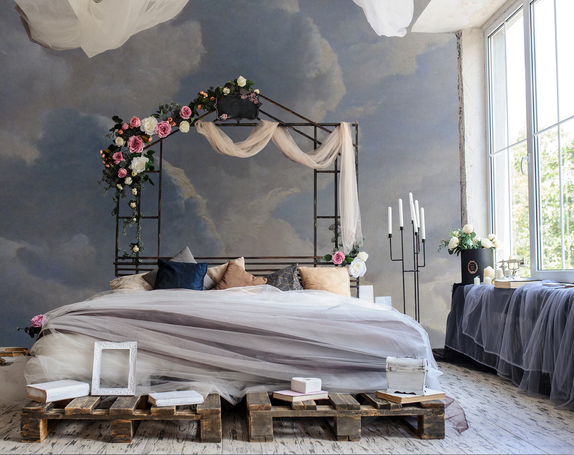 Clouds Vintage Wallpaper, Baroque Painting Wall Mural, Victorian Wall ...