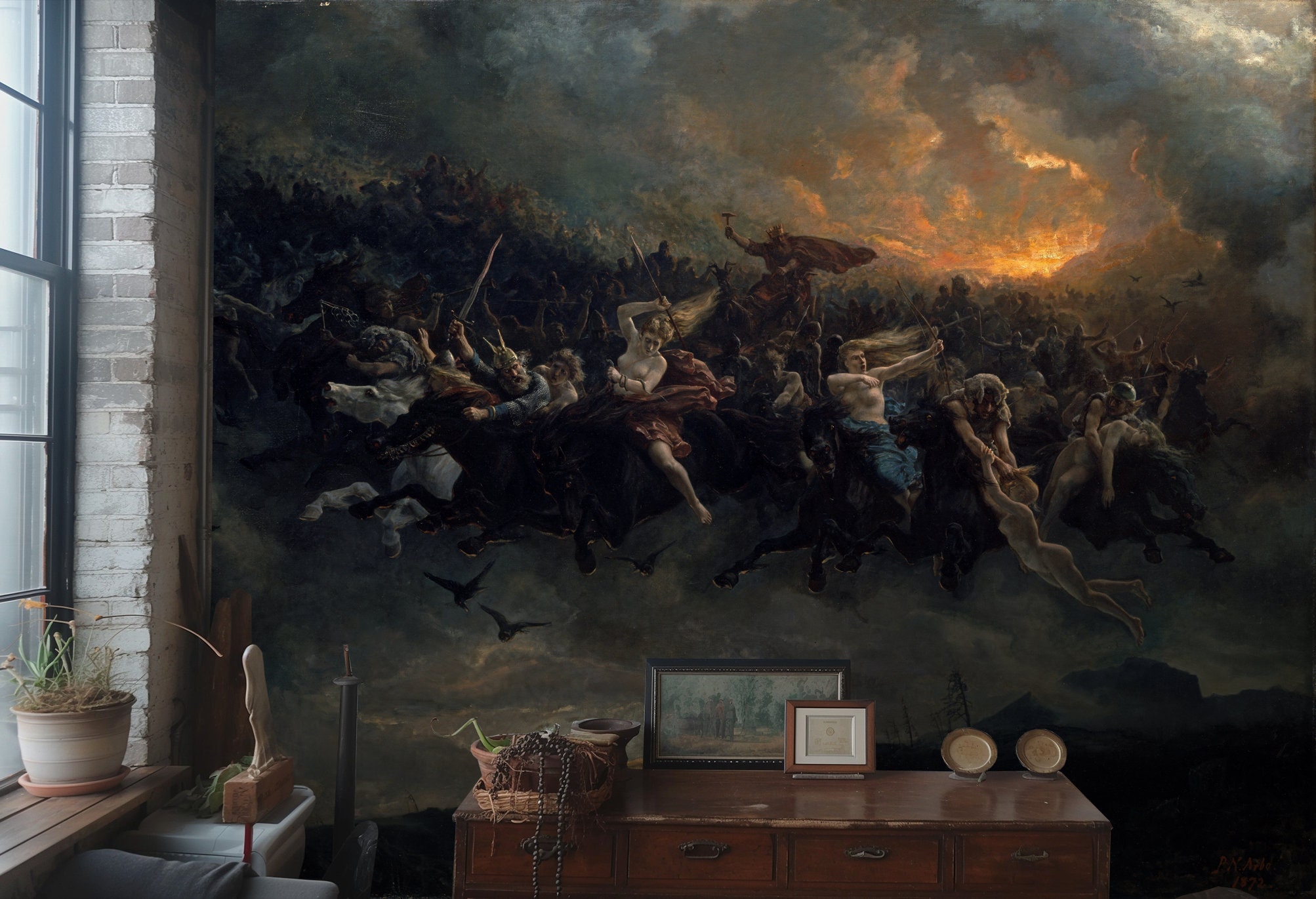 Dramatic Sky War Scenery Wallpaper, Nordic Themed Vintage Wall Art ...
