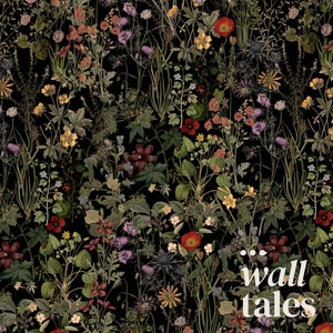 Wild Flowers and Leaves Wallpaper, Dark Botanical Wall Mural, Floral ...