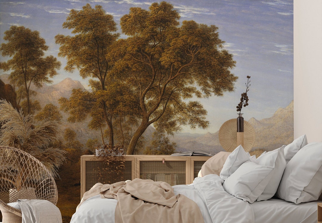 Vintage Tree Landscape Wallpaper, Wall Mural, Home Decor, Peel and ...
