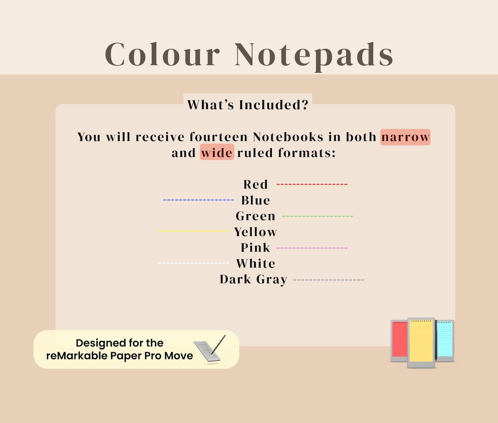 Color Notebooks Designed for the Remarkable Paper Pro Move - Multicolor ...