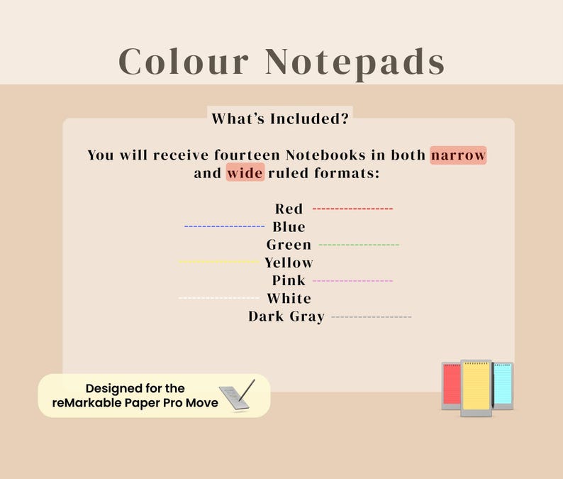 Color Notebooks Designed for the Remarkable Paper Pro Move - Multicolor ...