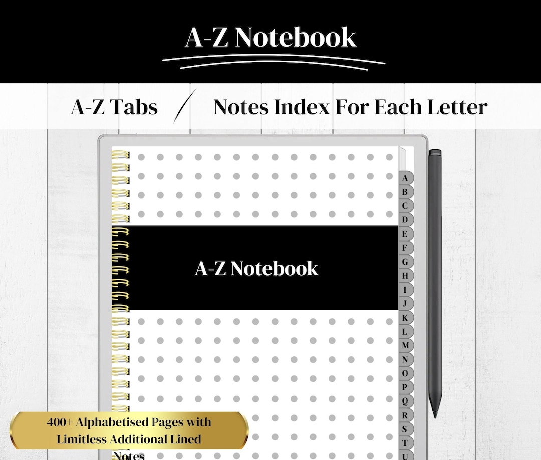 A-Z Notebook for the Remarkable Paper Pro | Alphabetical Tabs With ...