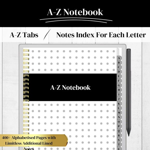 A Z Index Notebook - Etsy UK