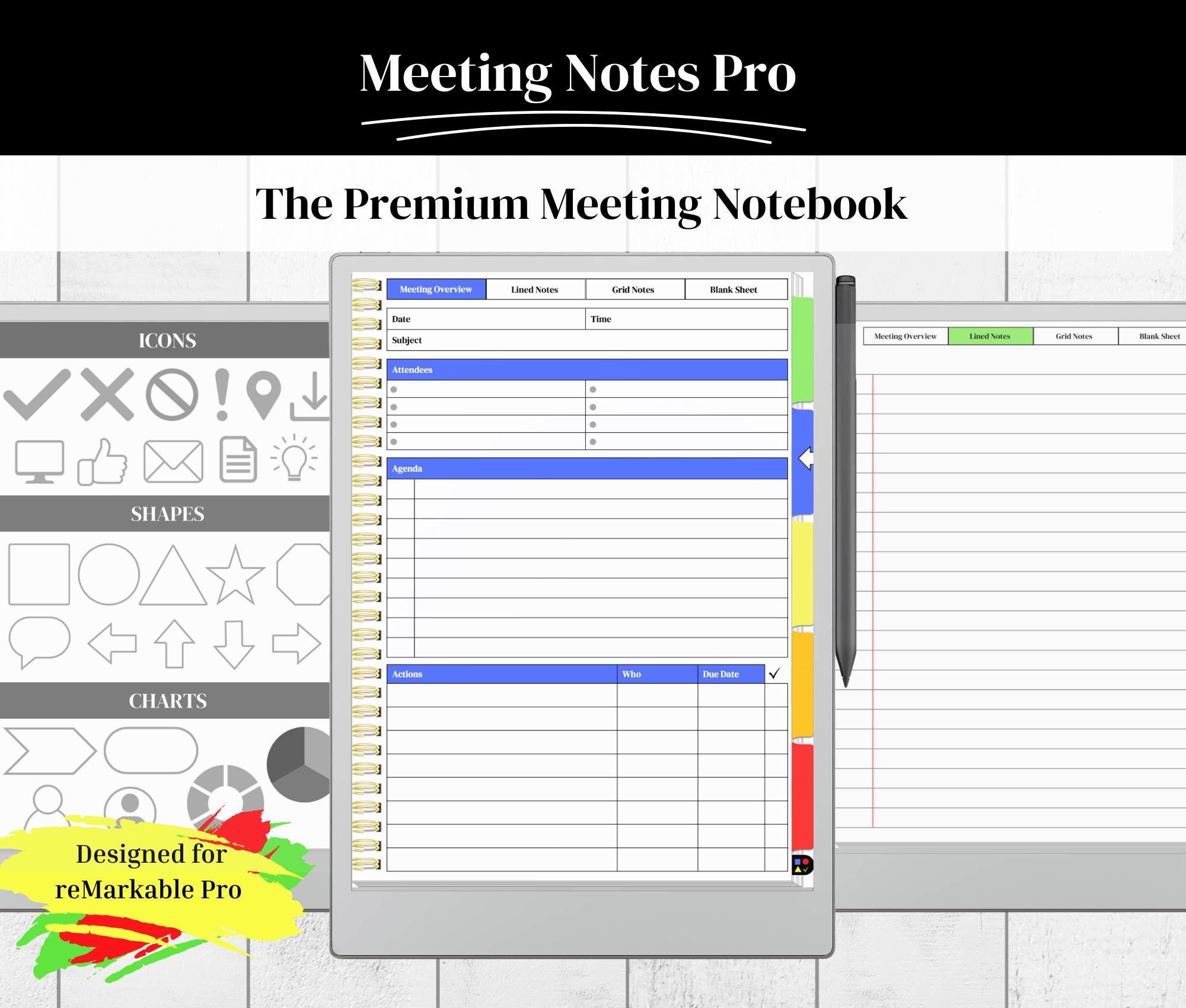 Meeting Notes PDF Template for the Remarkable Paper Pro in Color - Etsy