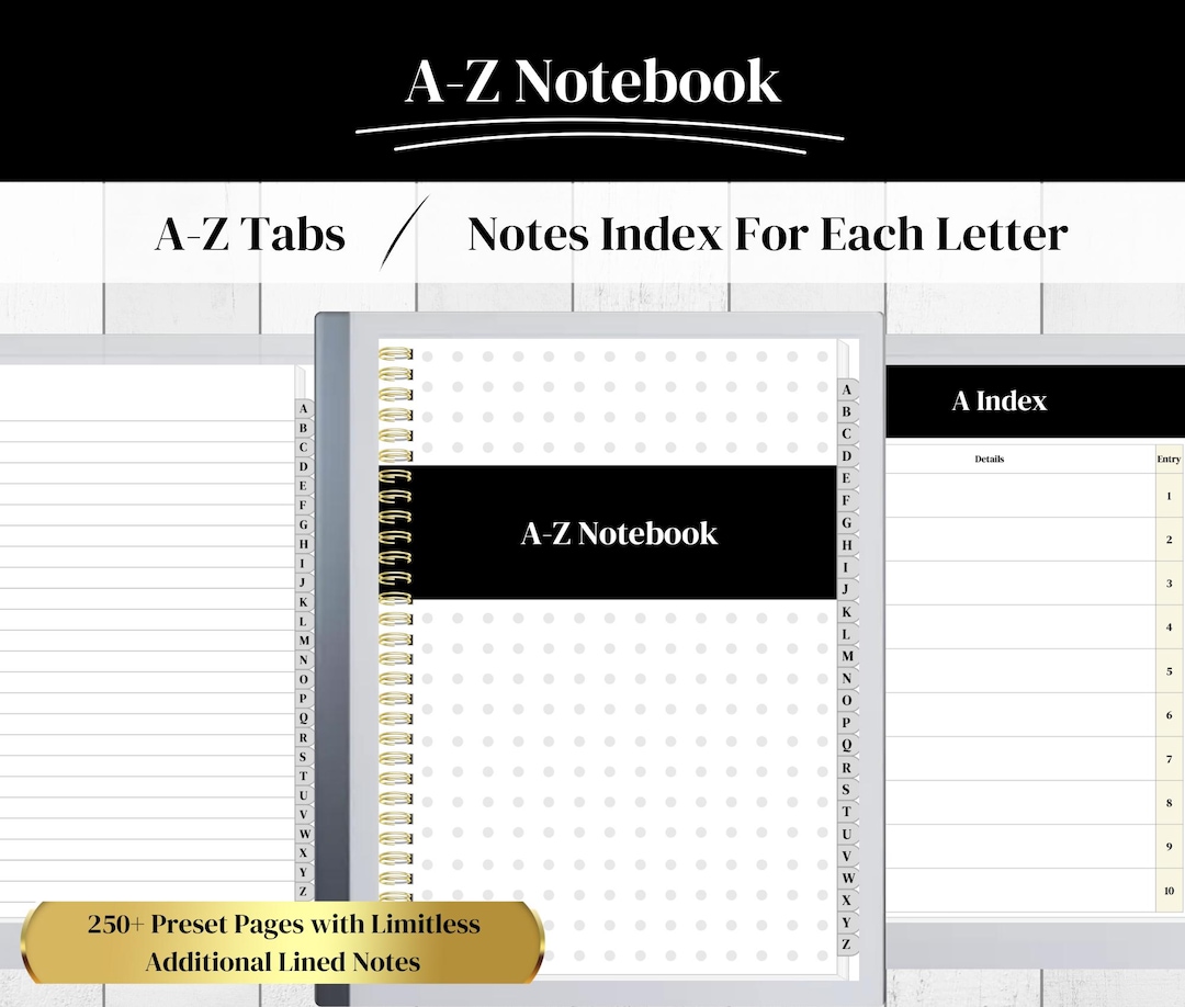 A-Z Notebook Compatible With the Remarkable 1 & 2 | Alphabetical Tabs ...
