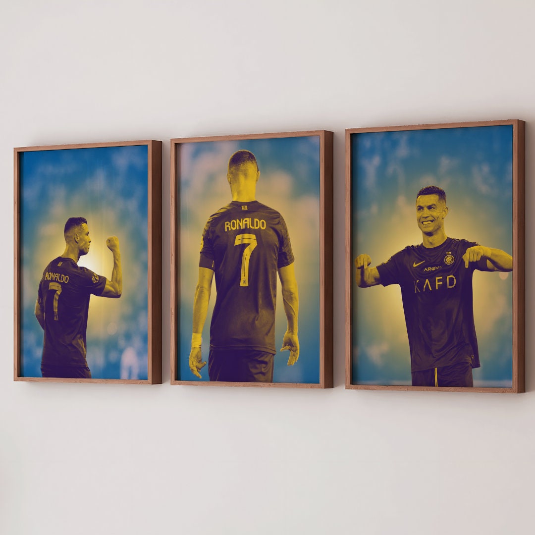 Set of 3 Cristiano Ronaldo Blue & Yellow Digital Prints, CR7 Art ...