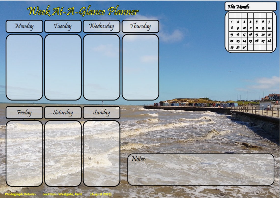 Printable A4 Weekly Planner Templates UK Coastal Theme - Etsy