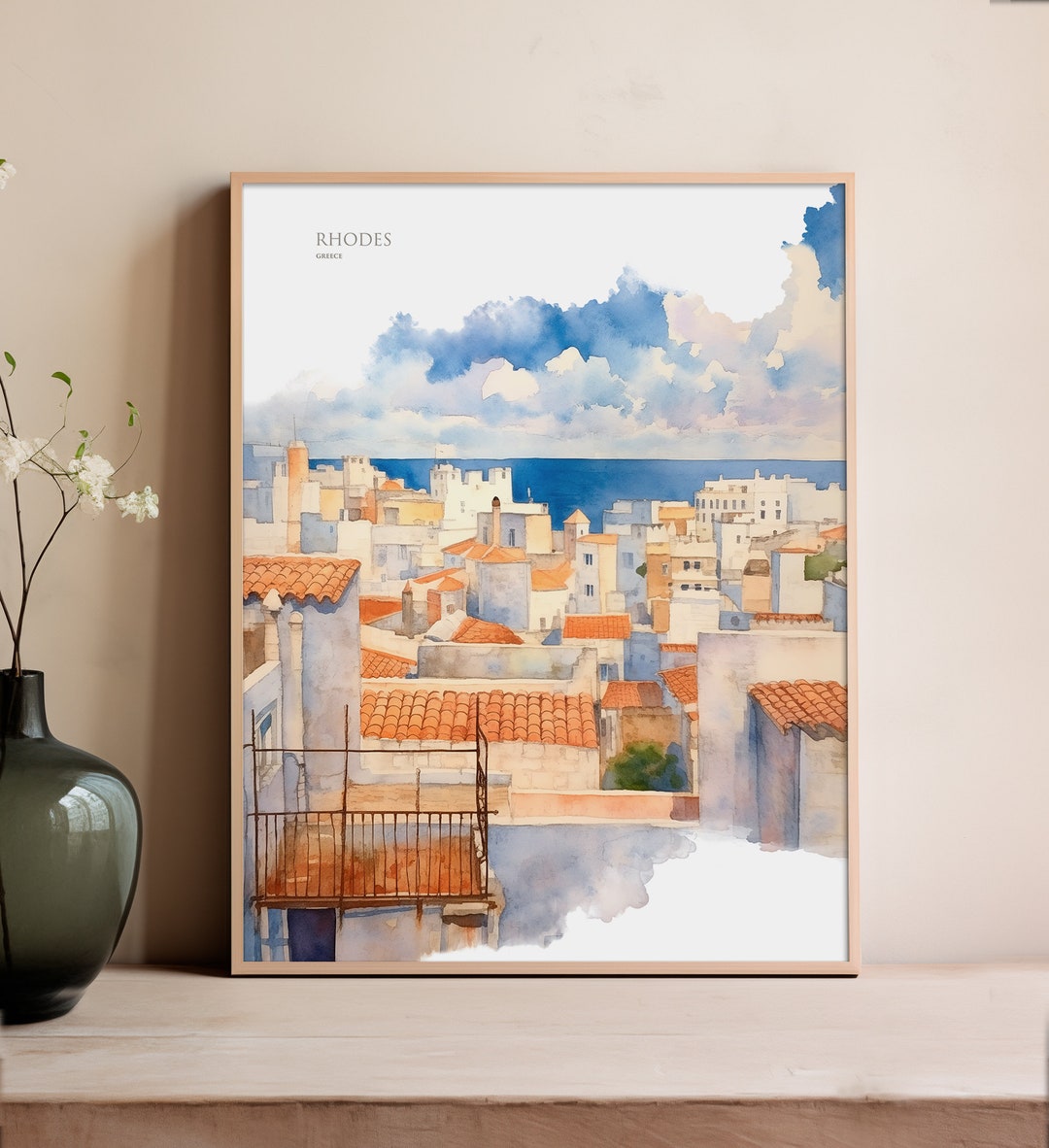 Rhodes Print Watercolor Rhodes Poster Rhodes Gift Greece Print Rhodes ...