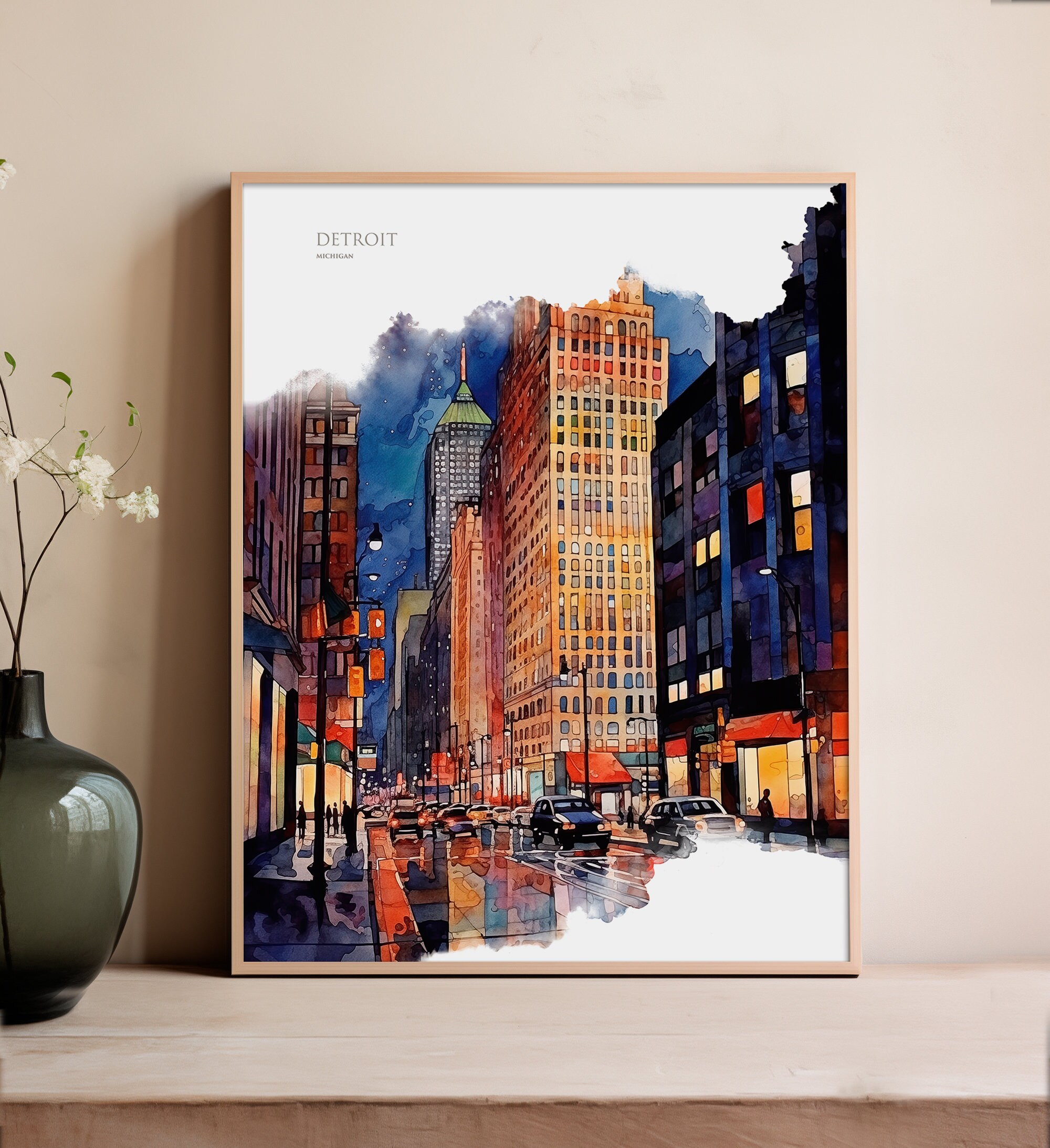 Detroit Print Watercolor Detroit Poster Detroit Gift Michigan Print ...