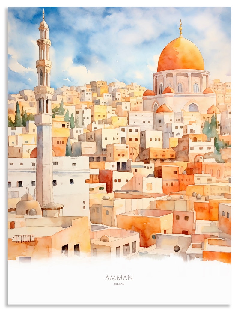 Amman Print Watercolor Amman Poster Amman Gift Jordan Print Amman Wall Art Amman Painting - Etsy