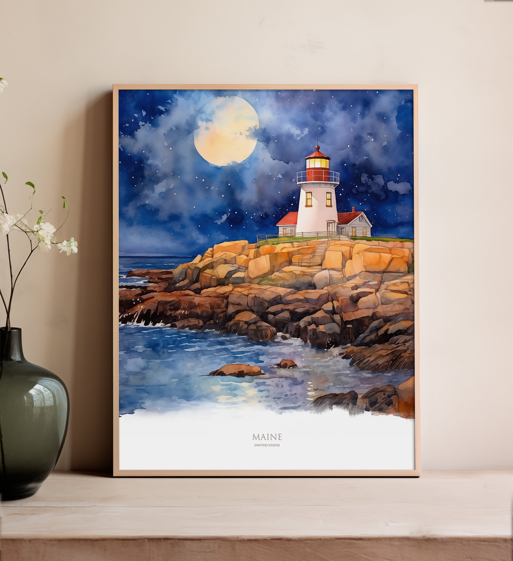 Maine Print Watercolor Maine Poster Maine Gift United States Print ...