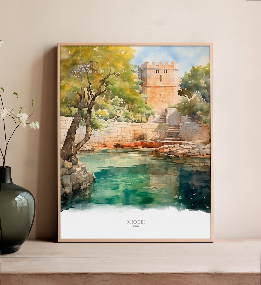 Rhodes Print Watercolor Rhodes Poster Rhodes Gift Greece Print Rhodes ...