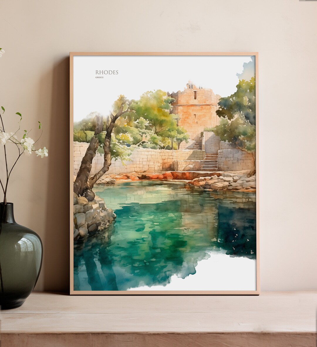 Rhodes Print Watercolor Rhodes Poster Rhodes Gift Greece Print Rhodes ...
