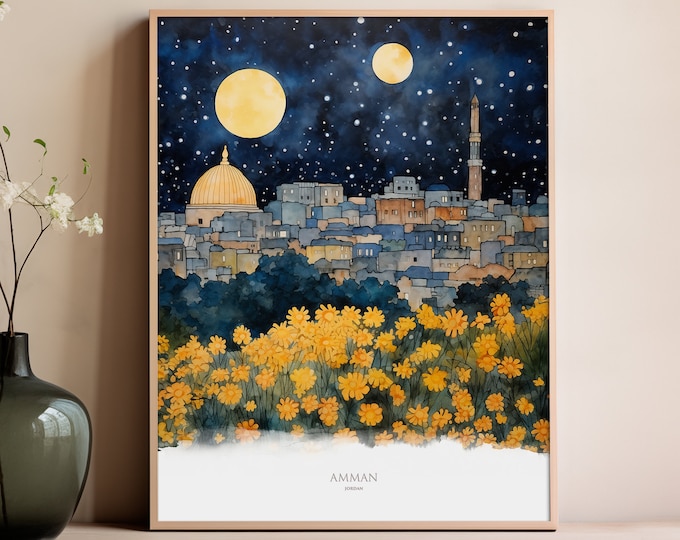 Amman Print Watercolor Amman Poster Amman Gift Jordan Print Amman Wall Art Amman Painting - Etsy