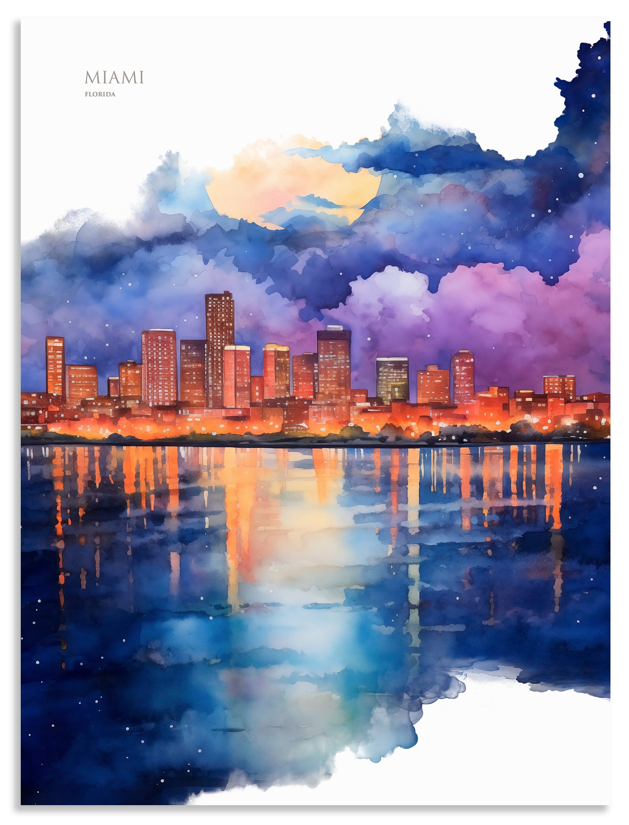 Miami Print Watercolor Miami Poster Miami Gift United States Print ...