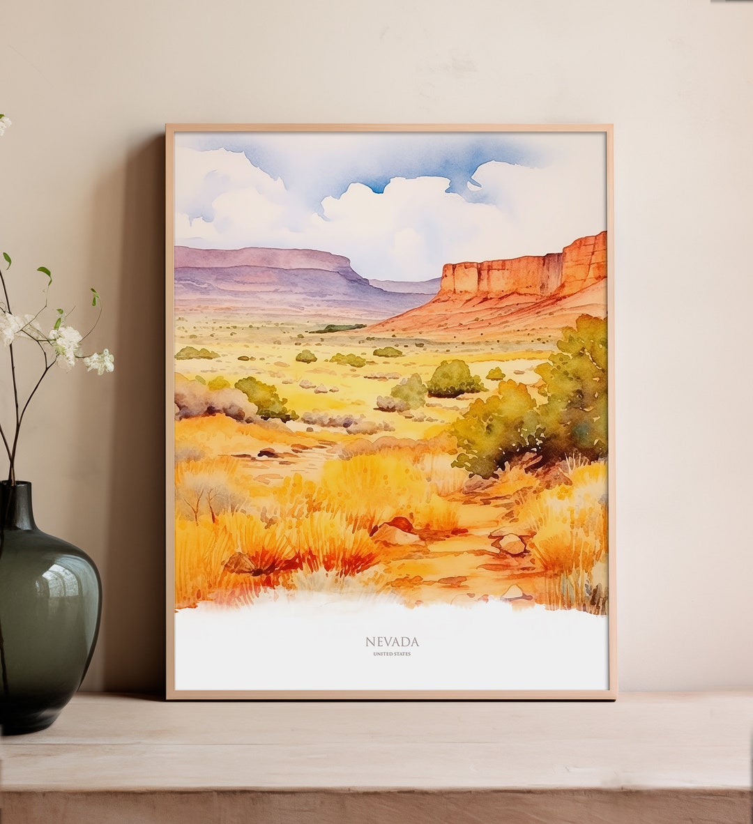 Nevada Print Watercolor Nevada Poster Nevada Gift United States Print ...