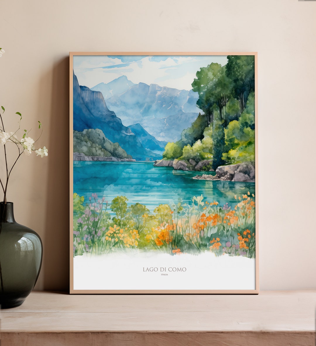 Lake Como Print Watercolor Lake Como Poster Lake Como Gift Italy Print ...