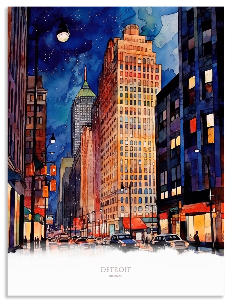 Detroit Print Watercolor Detroit Poster Detroit Gift Michigan Print ...