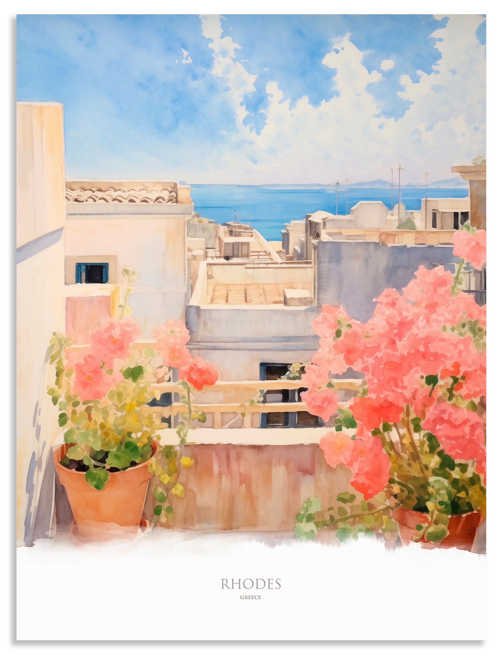 Rhodes Print Watercolor Rhodes Poster Rhodes Gift Greece Print Rhodes ...
