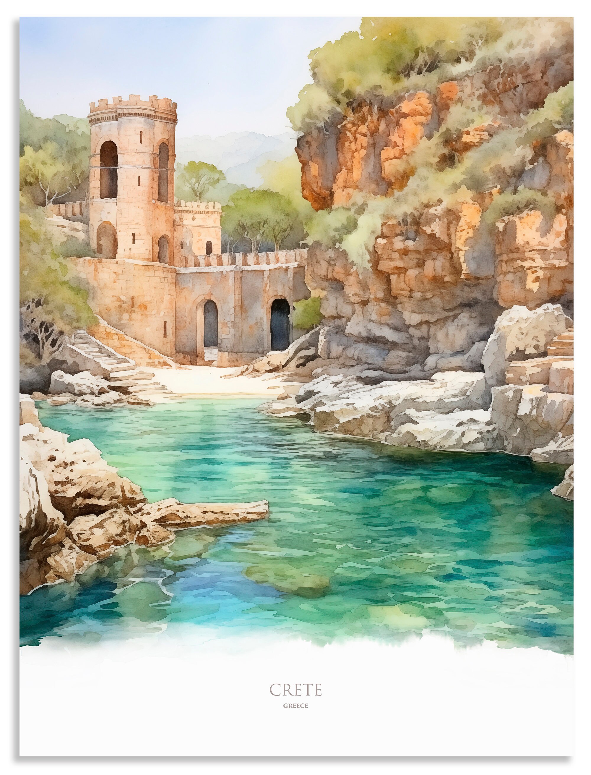 Crete Print Watercolor Crete Poster Crete Gift Greece Print Crete Wall ...