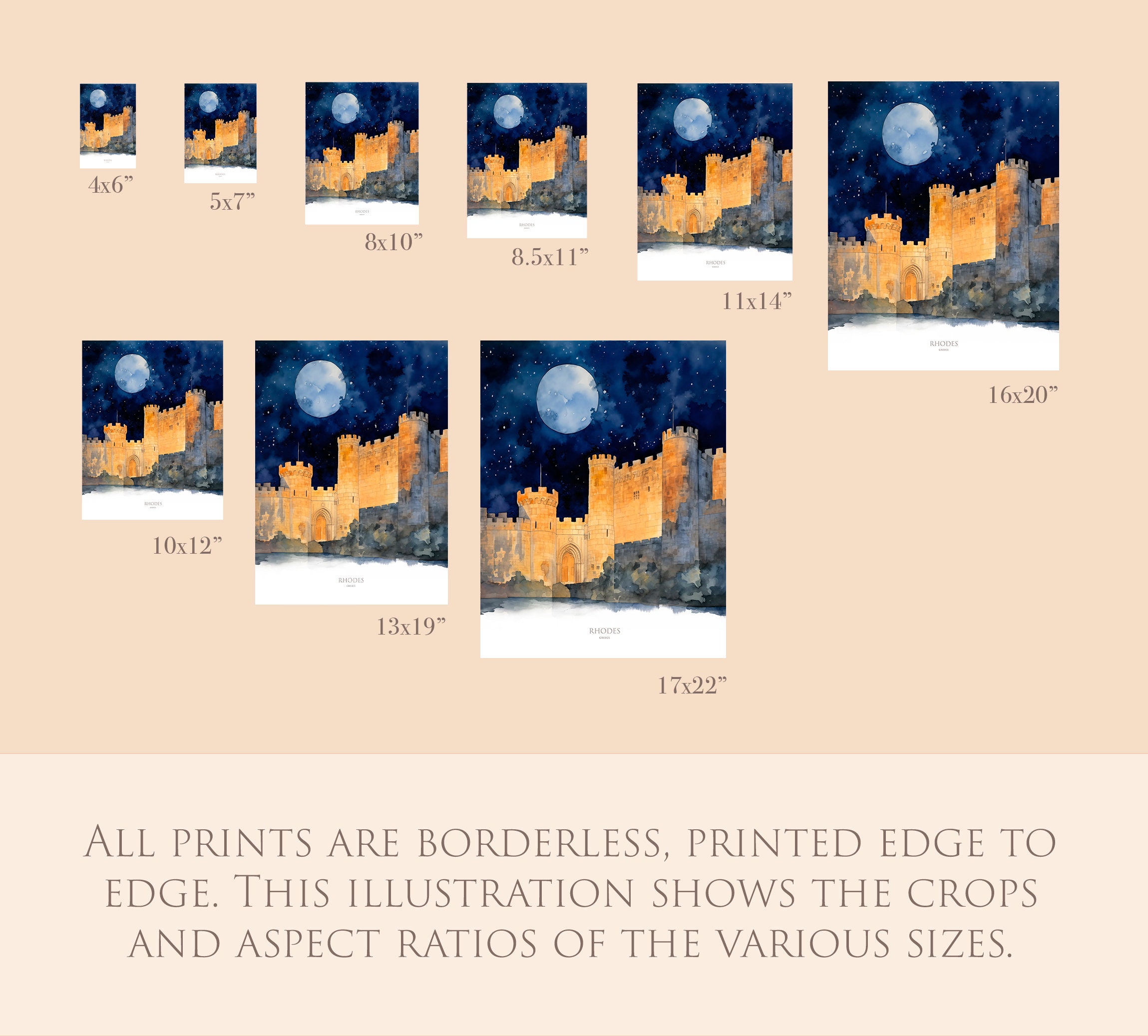 Rhodes Print Watercolor Rhodes Poster Rhodes Gift Greece Print Rhodes ...