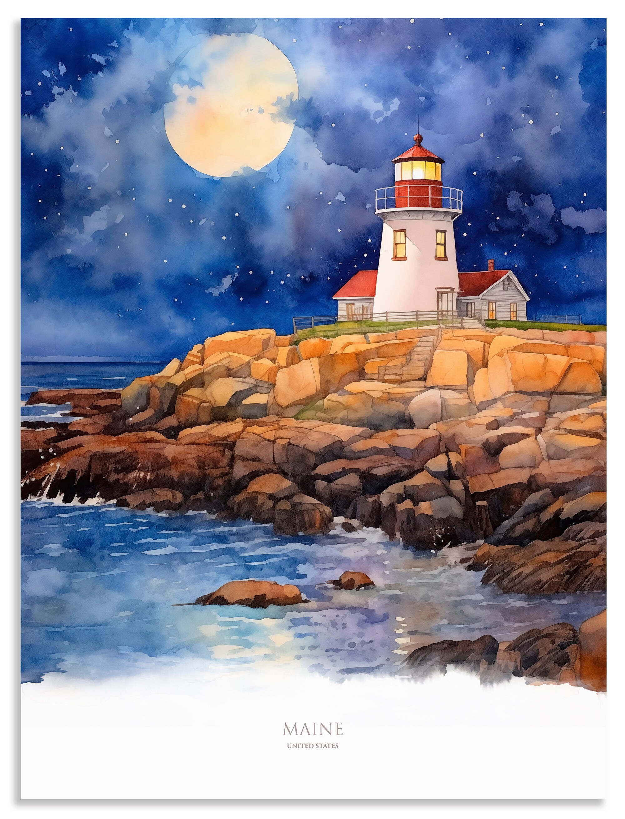 Maine Print Watercolor Maine Poster Maine Gift United States Print ...