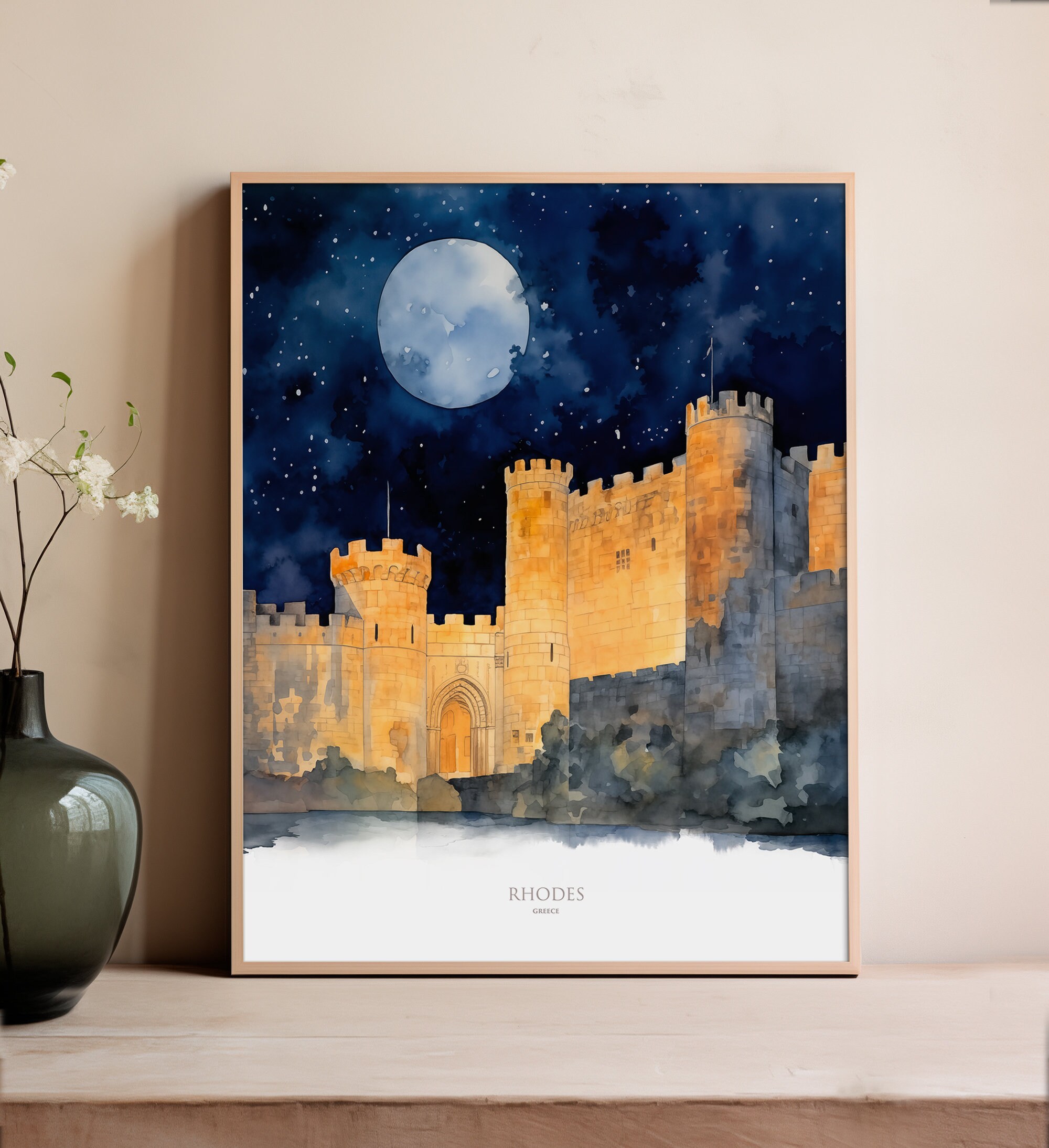 Rhodes Print Watercolor Rhodes Poster Rhodes Gift Greece Print Rhodes ...