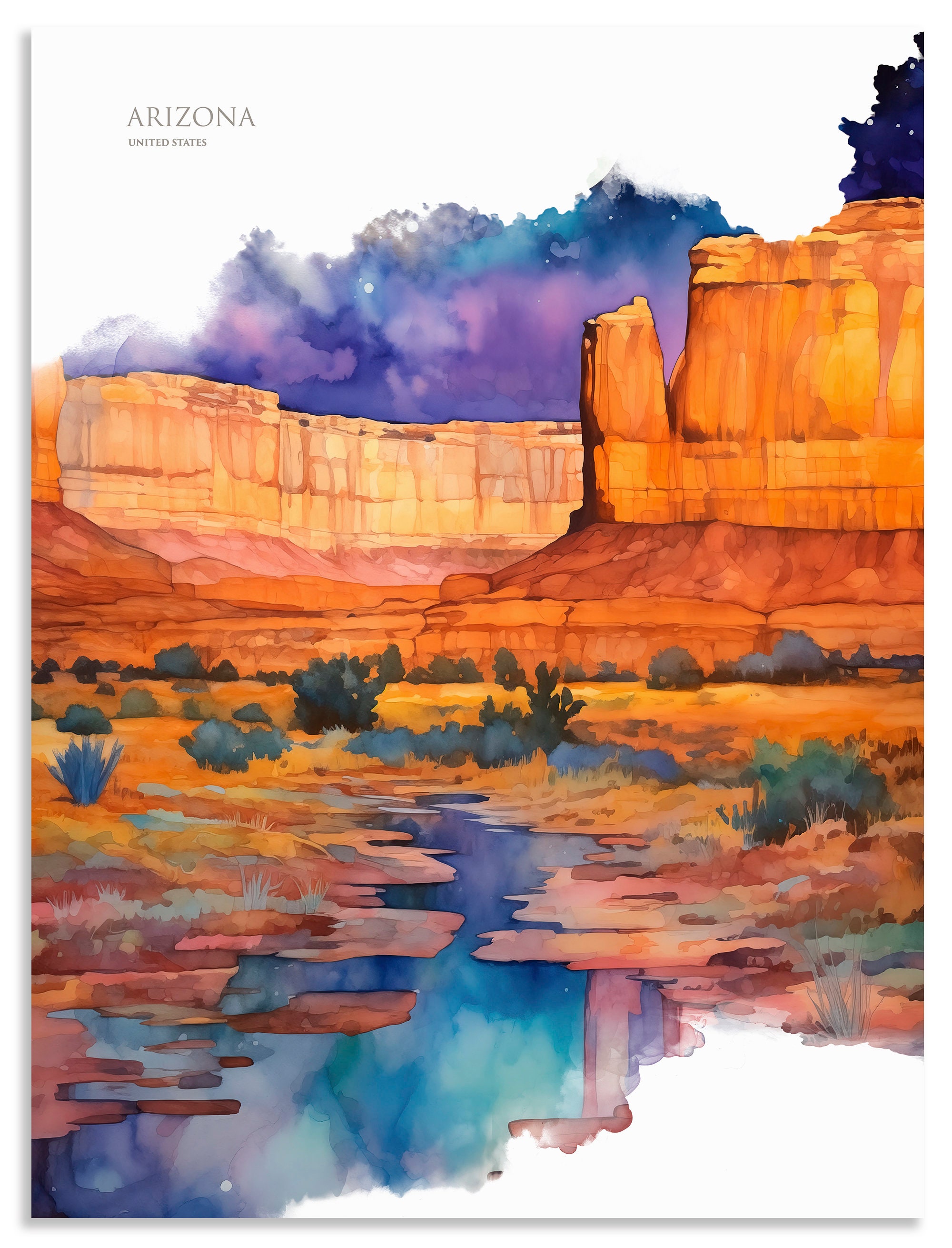 Arizona Print Watercolor Arizona Poster Arizona Gift United States ...