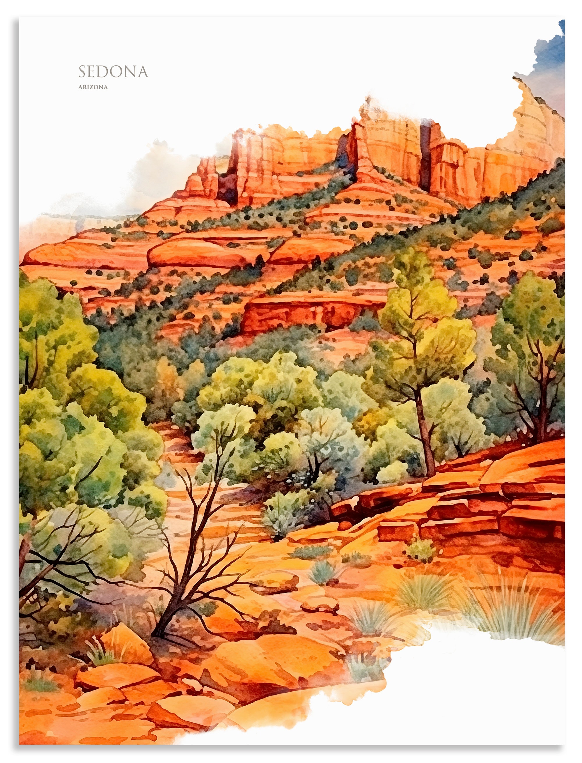 Sedona Print Watercolor Sedona Poster Sedona Gift United States Print ...
