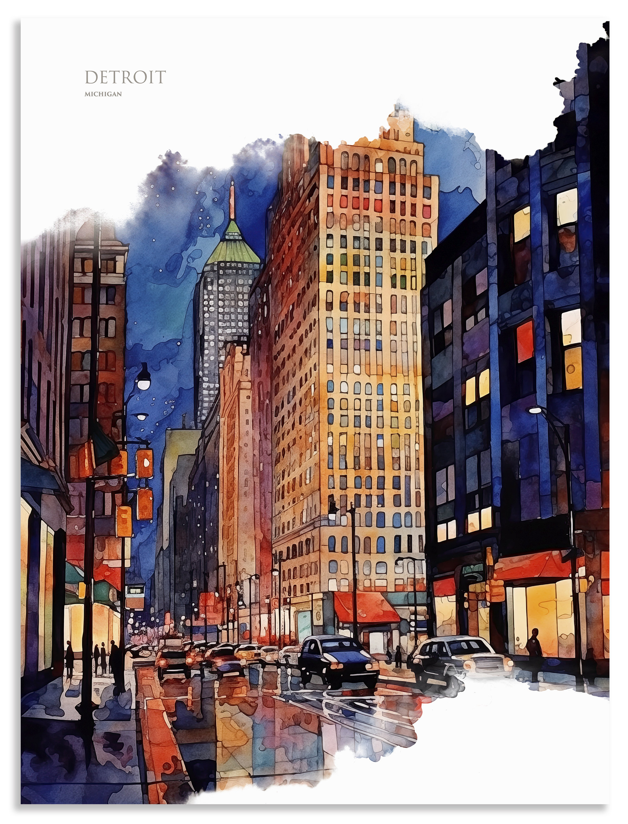Detroit Print Watercolor Detroit Poster Detroit Gift Michigan Print ...