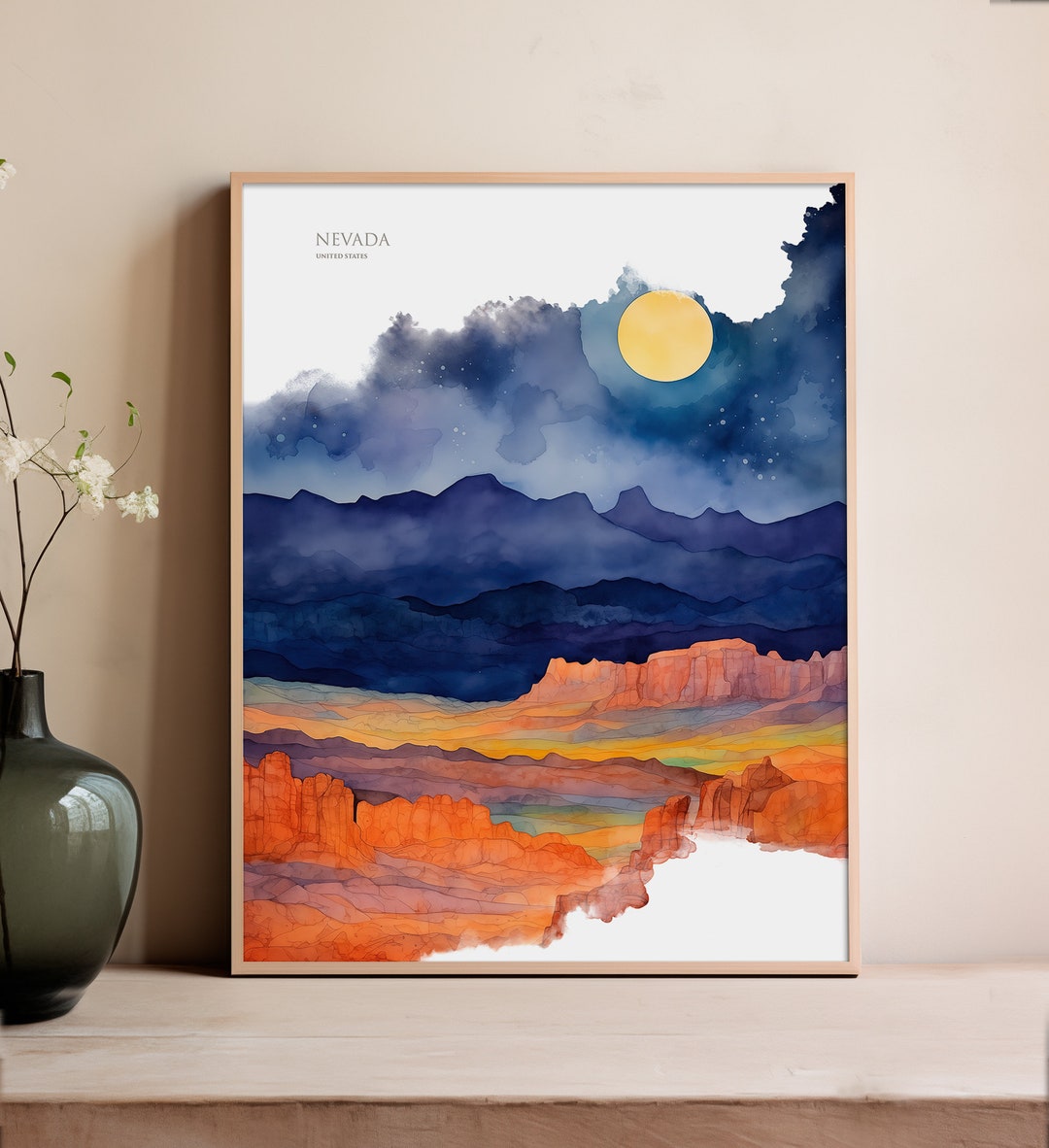 Nevada Print Watercolor Nevada Poster Nevada Gift United States Print ...