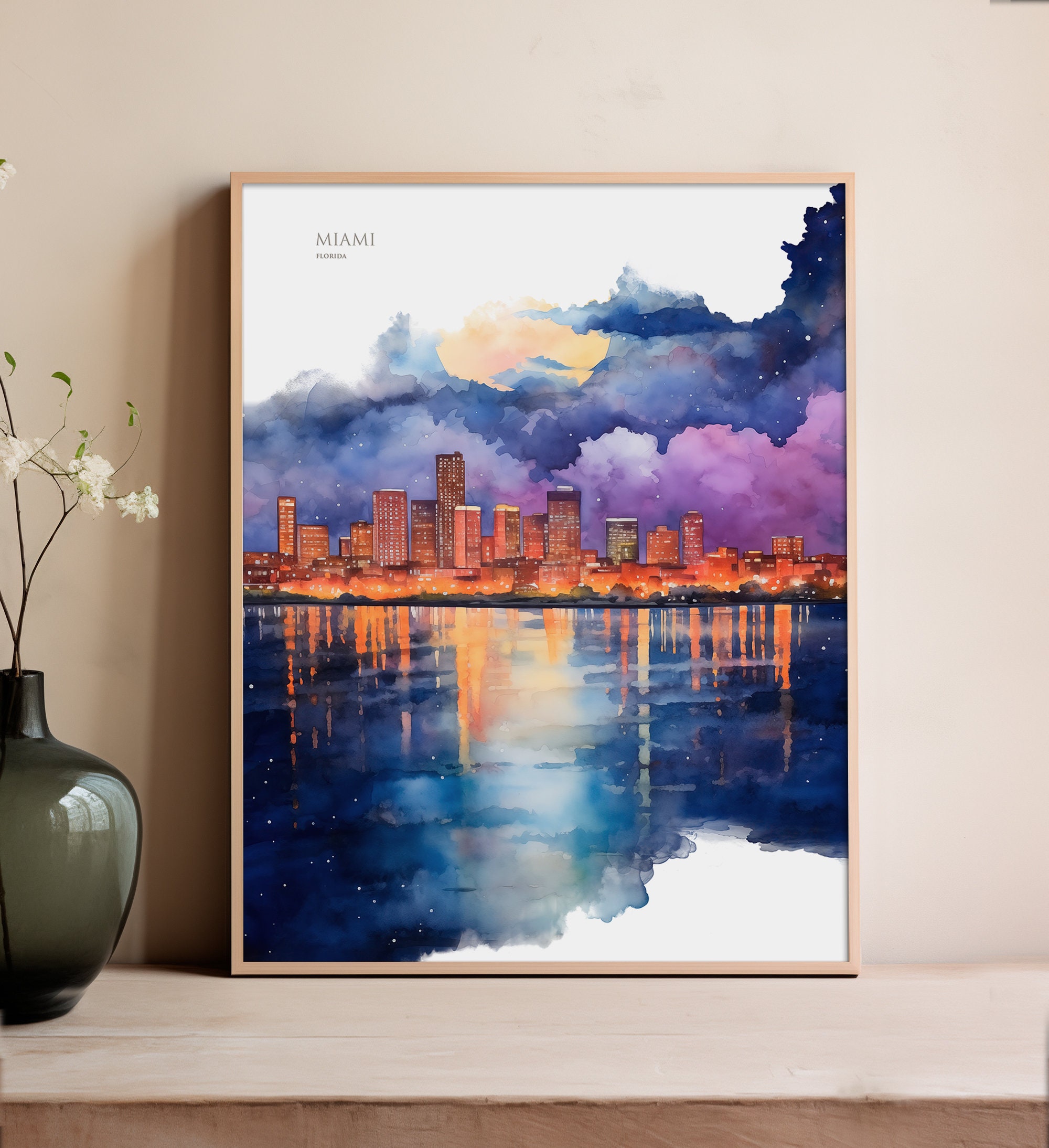 Miami Print Watercolor Miami Poster Miami Gift United States Print ...