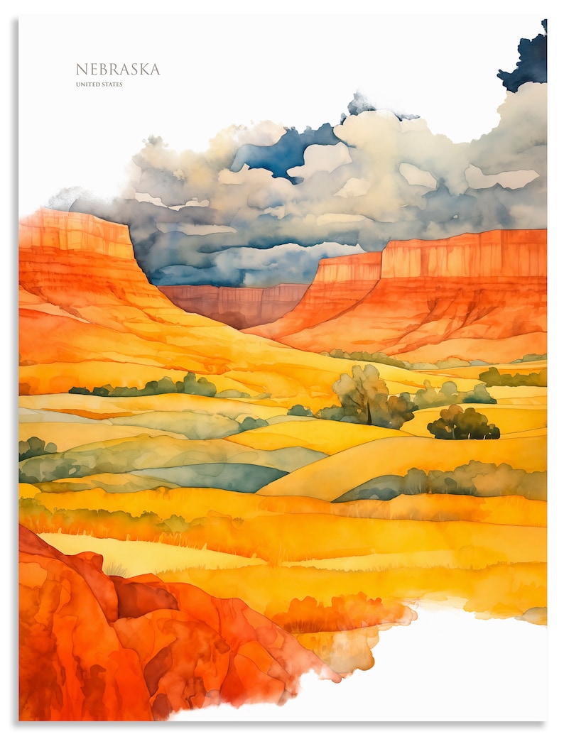 Nebraska Print Watercolor Nebraska Poster Nebraska Gift United States ...