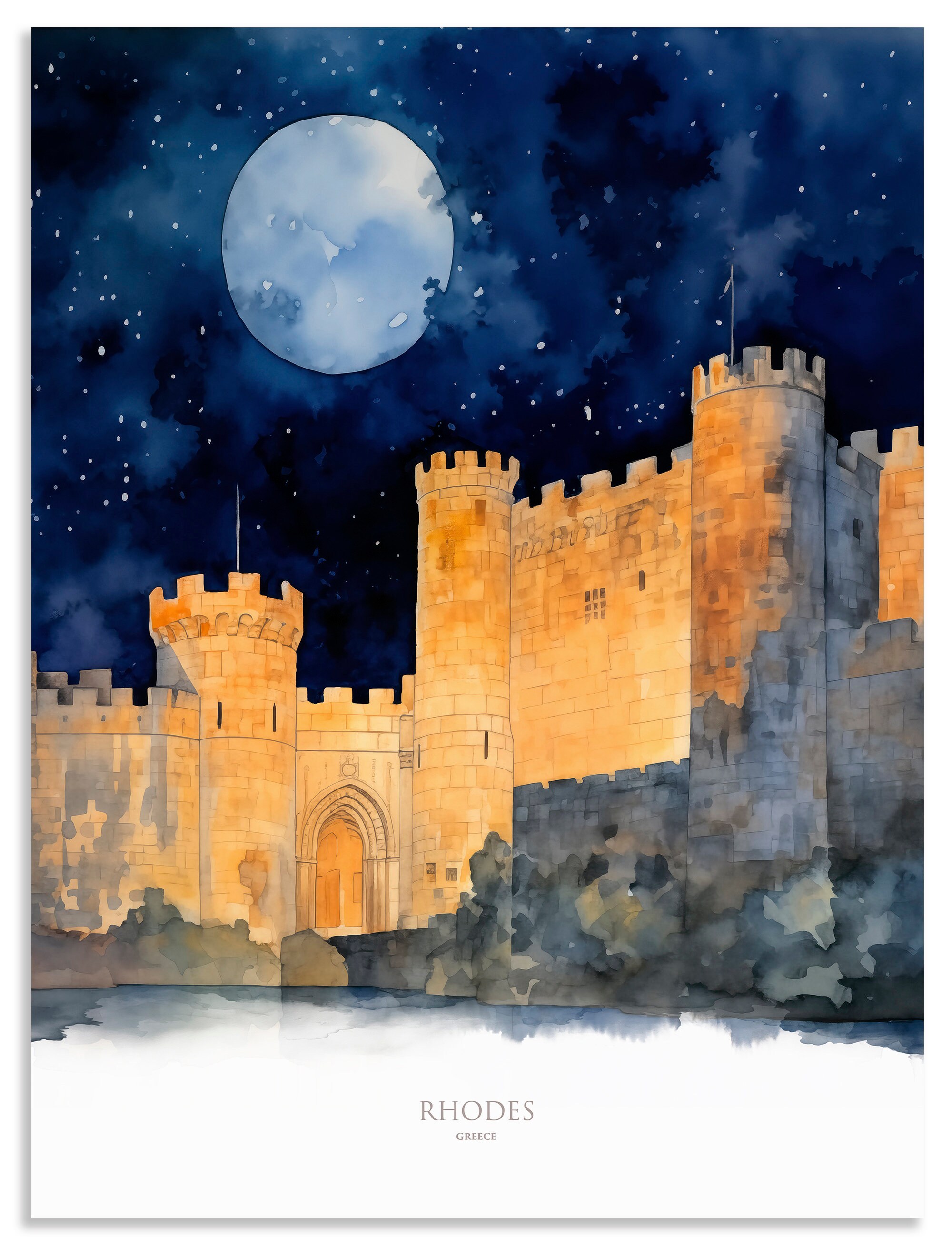 Rhodes Print Watercolor Rhodes Poster Rhodes Gift Greece Print Rhodes ...