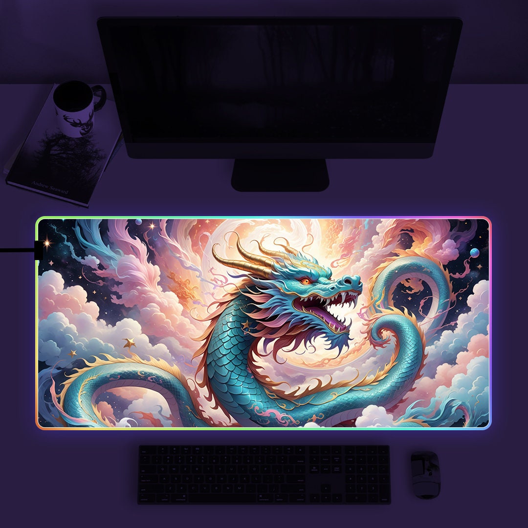 Dreamy Pastel Dragon Desk Mat, RGB Gaming Mouse Pad, Dragon Themed ...