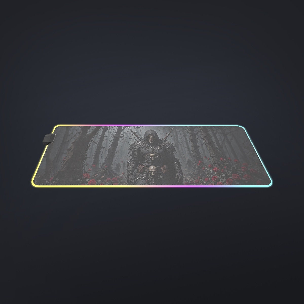 LED RGB Dark Inspired Rose Skull Knight Soul Medieval Desk Mat, Gaming ...